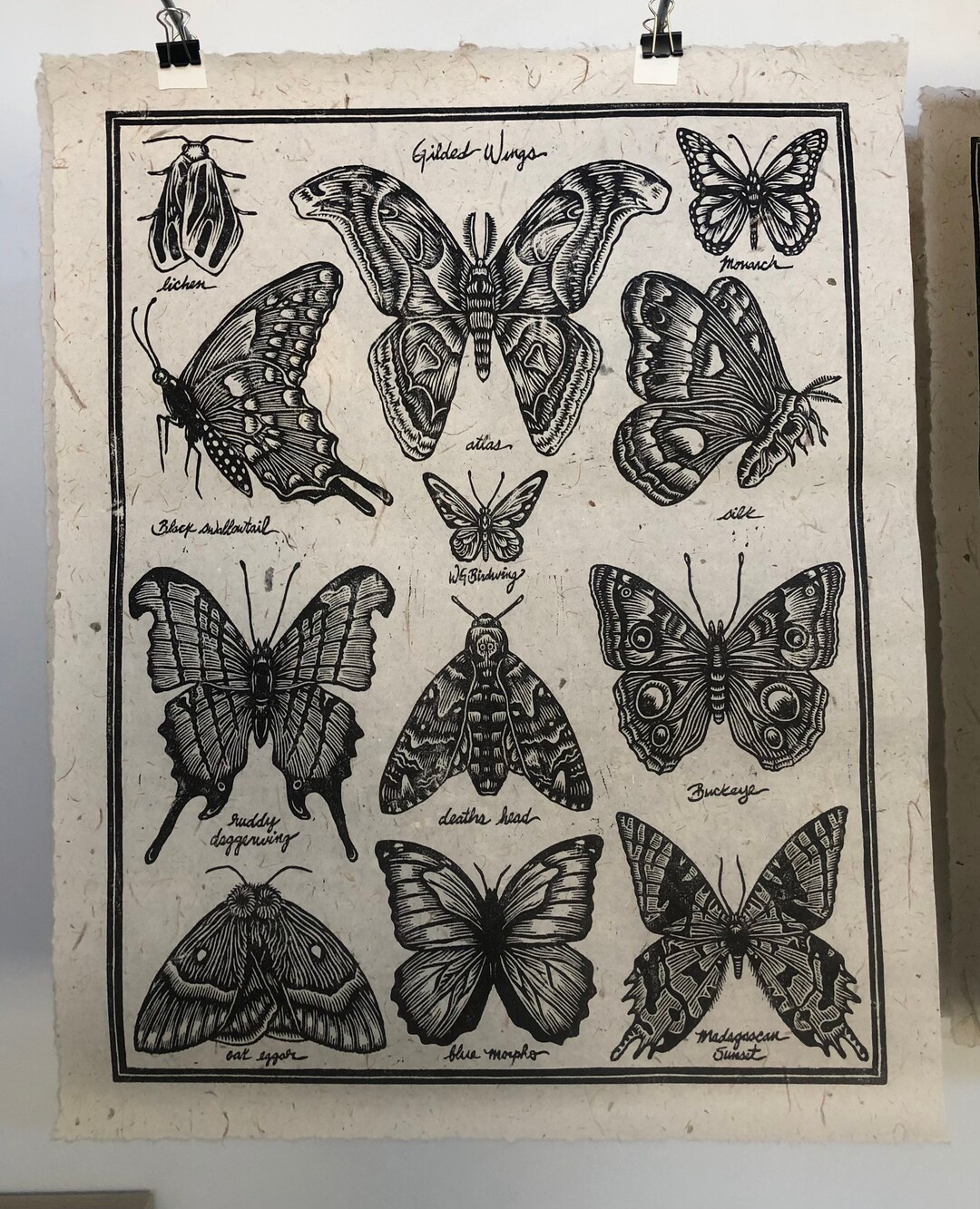 Moth Block Print, Butterfly Block Print, Linocut Print, Botanical Print ...