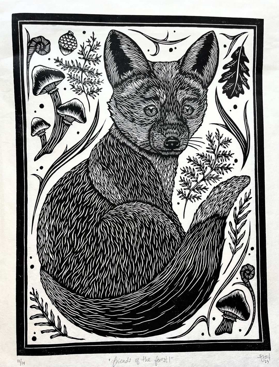 Fox Block Print, Linocut Print, Nursery Print, Handmade Prints, Animal ...