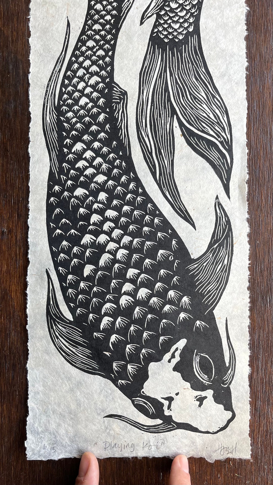 Koi Fish Block Print, Linocut Print, Ocean Print, Handmade Prints ...