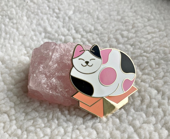 Calico Cat in a Box Enamel Pin | Etsy