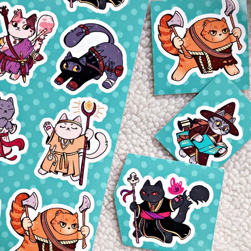 D&D Cats 2 Sticker Pack Set Cute Kitten Animal - Etsy