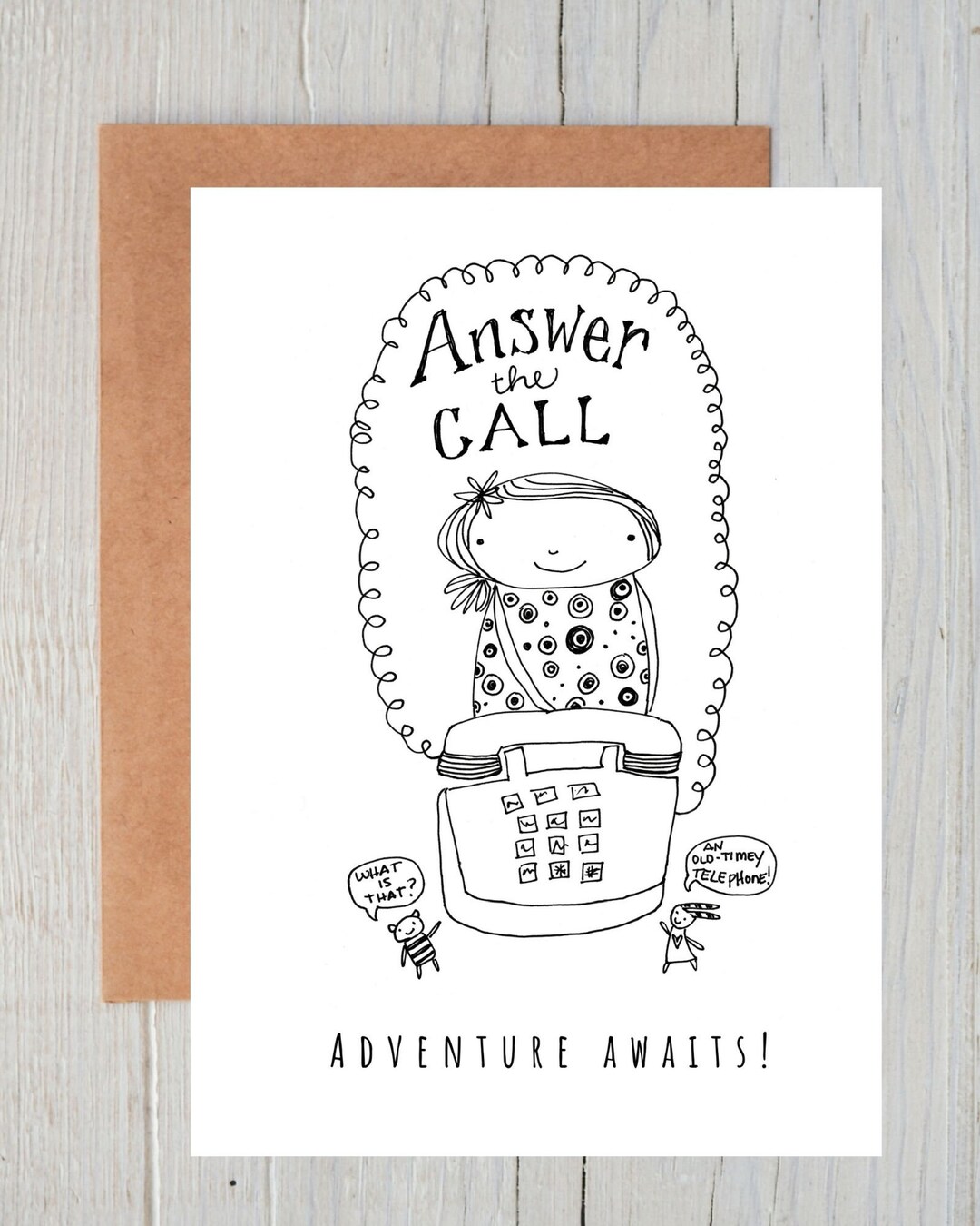 Answer the Call Greeting Card, 5 X 7, Frameable/whimsical Doodle ...