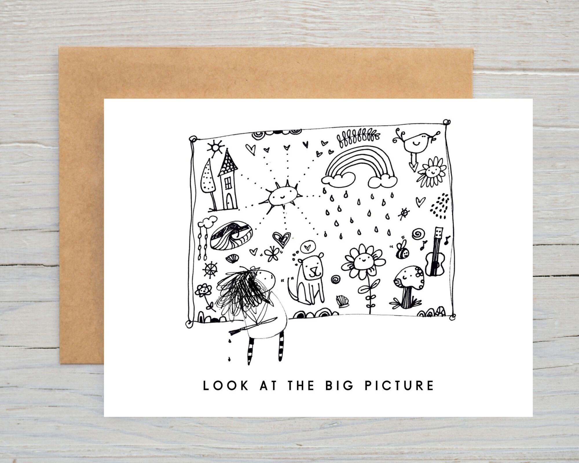 Greeting Card 5x7 Look at the Big Picture/doodle - Etsy