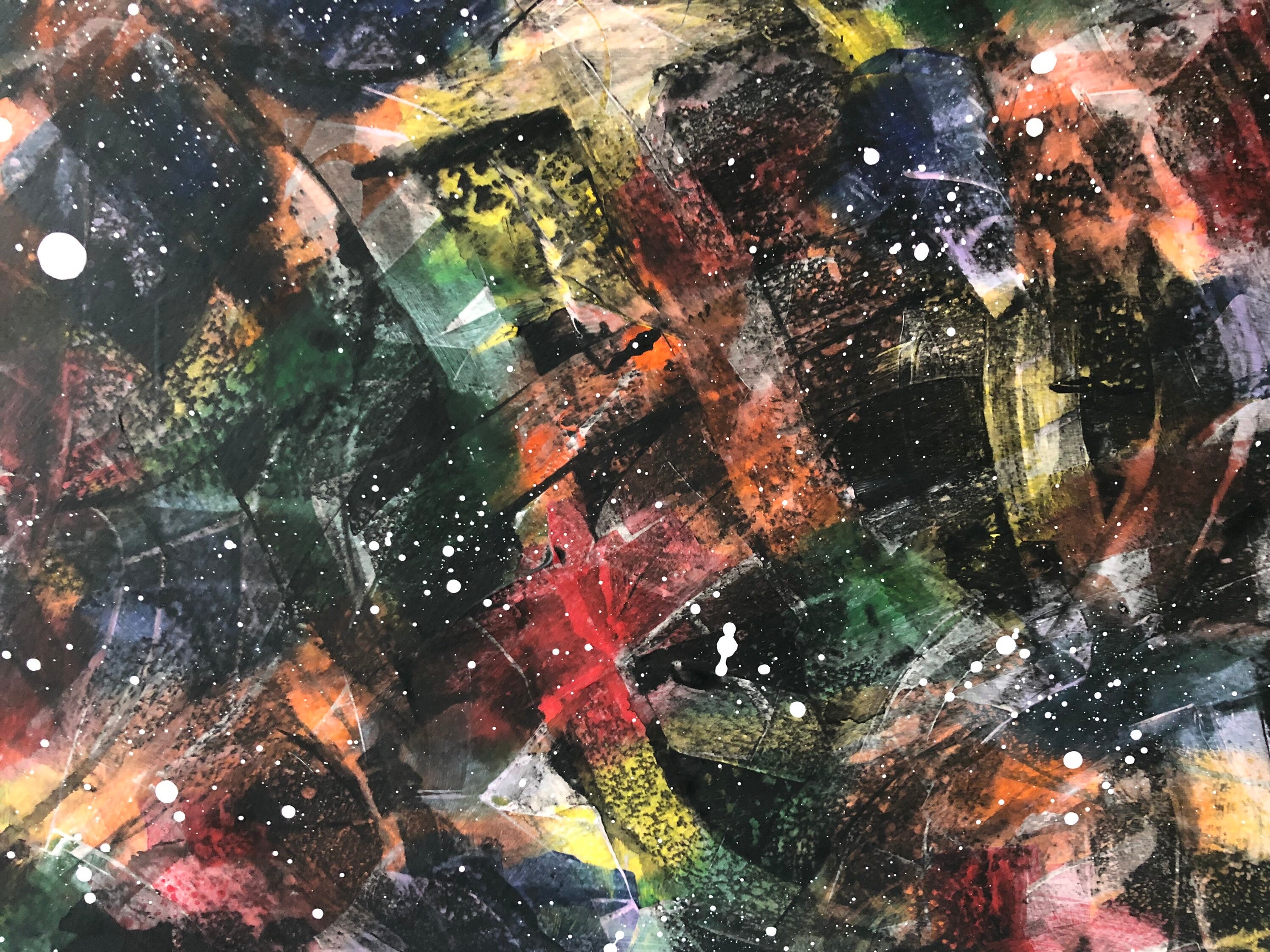 Dark but Colourful Abstract Painting on Paper, Expressionism Painting ...