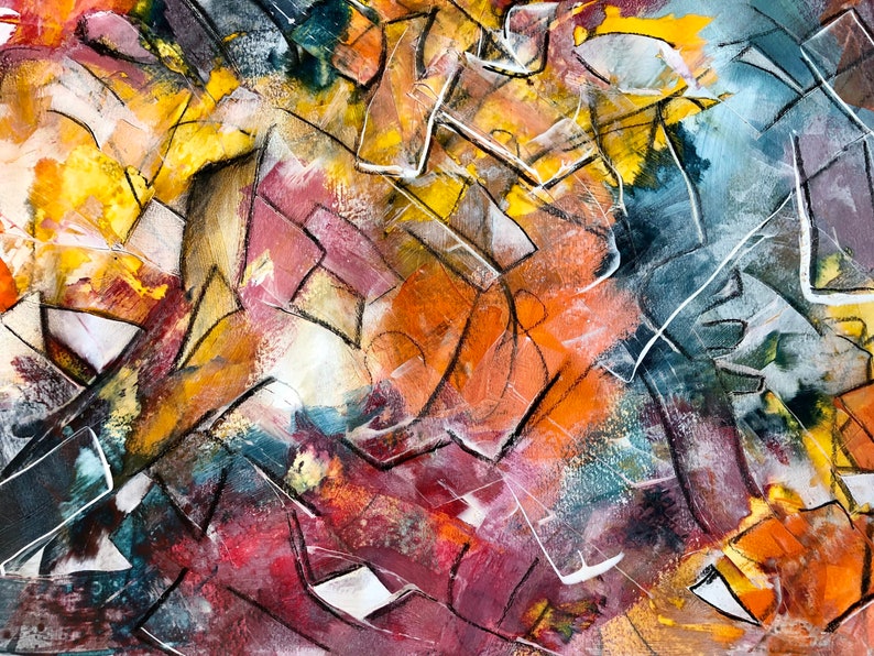 Colourful Modern Abstract Painting on Paper Unframed, Unique One off ...