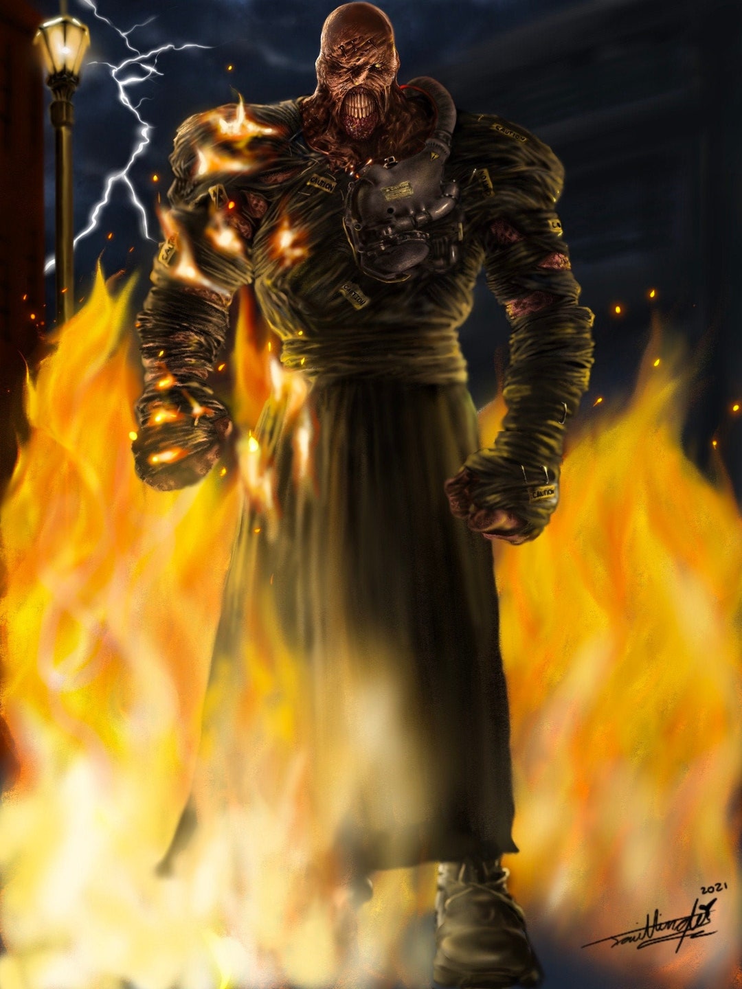 Nemesis - Resident Evil 3 Remake, Horror Video Game Drawing, Digital ...