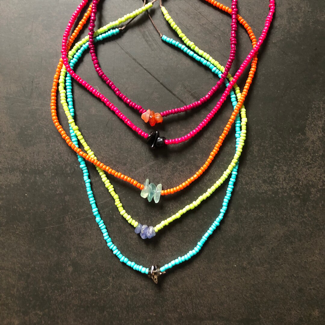 Gemstone Choker | Seed Bead Choker | Skinny Necklace | Adjustable ...