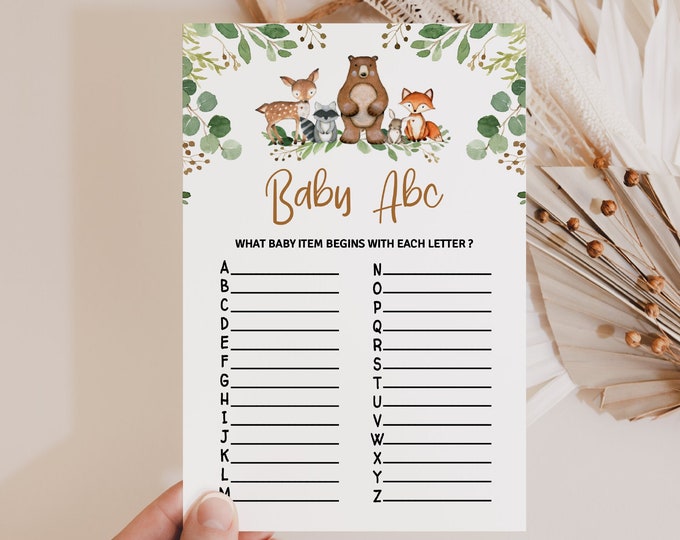 Woodland Baby Shower Game Woodland Animals Baby Abc Game - Etsy
