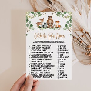 Woodland Baby Shower Game, Woodland Animals, Baby Celebrity Name Game ...
