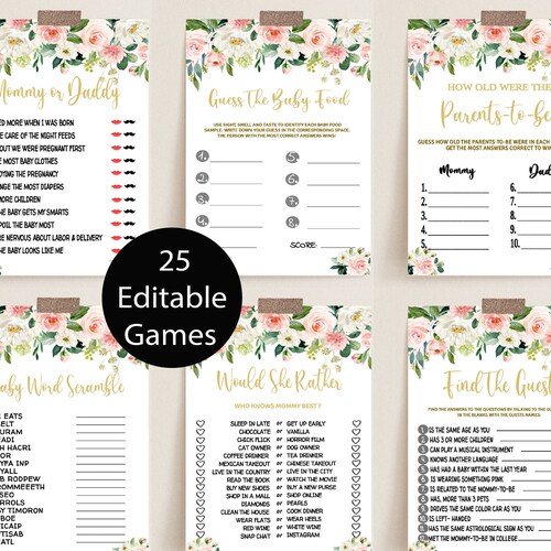 Blush Pink Floral Baby Shower Games Pink and Gold Baby Shower - Etsy