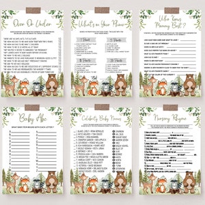 Woodland Animals Baby Shower Games Bundle: Editable Printable (digital ...