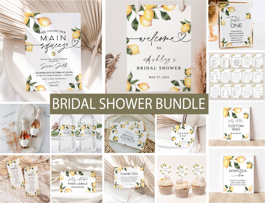 Lemon Bridal Shower Invitation Bundle: Editable Citrus Theme (digital ...
