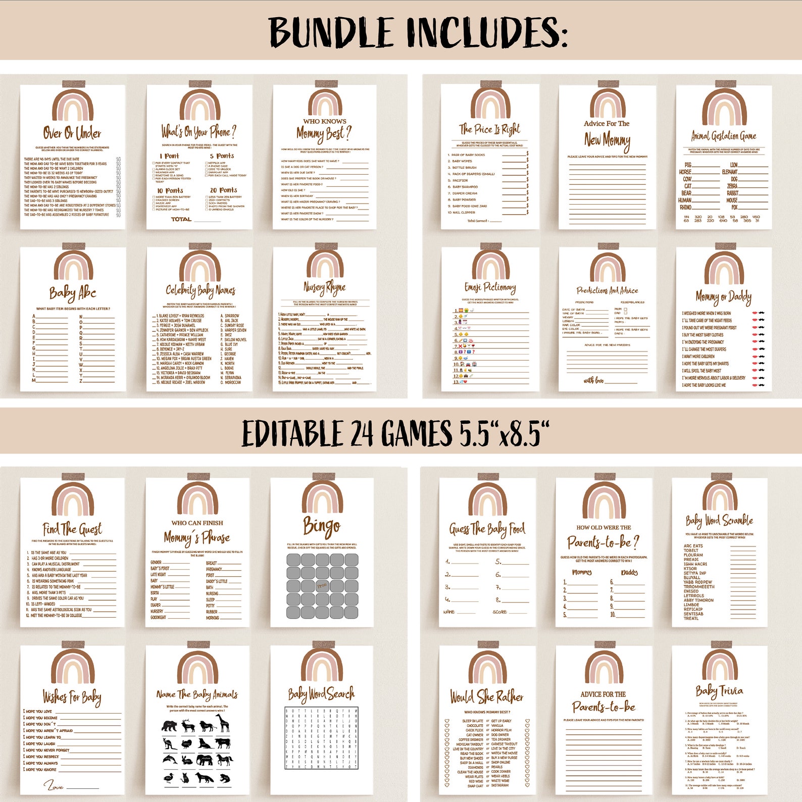 Baby Shower Bundle Printable Baby Shower Invitation Game - Etsy