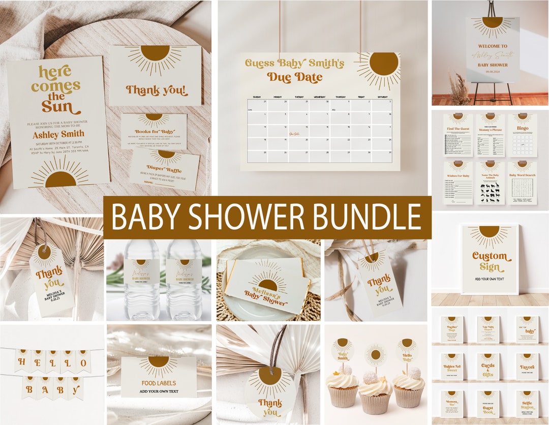 Sun Baby Shower Bundle – Here Comes the Sun Editable Invitation With ...