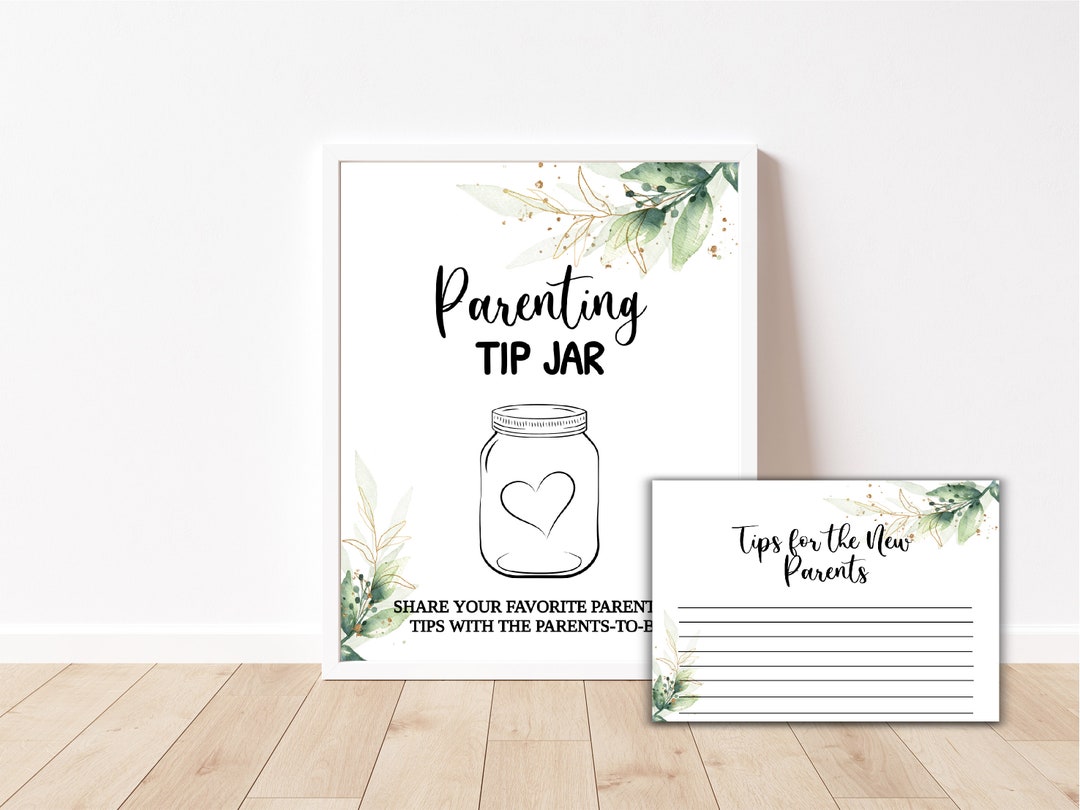 Parenting Tip Jar Sign Greenery Gold Leaves Baby Shower - Etsy
