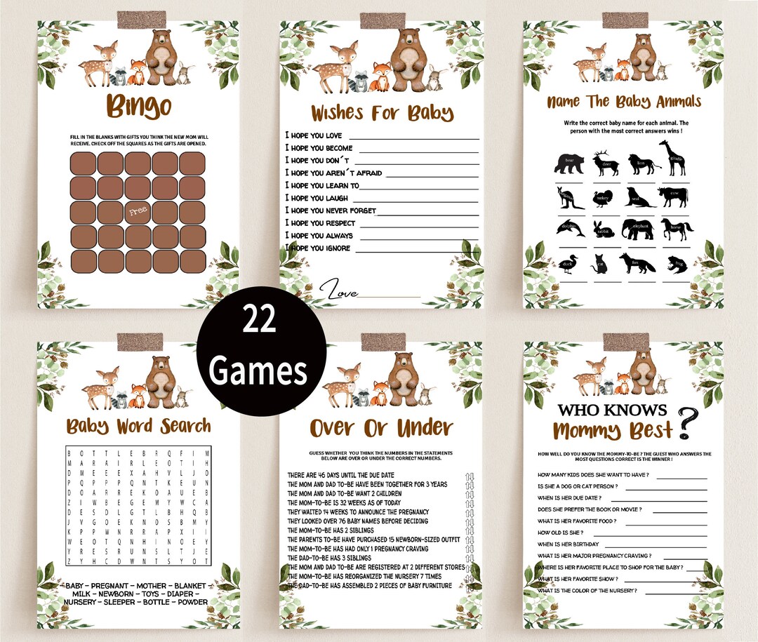 Woodland Animal Baby Shower Games Bundle, Baby Shower Games Package ...