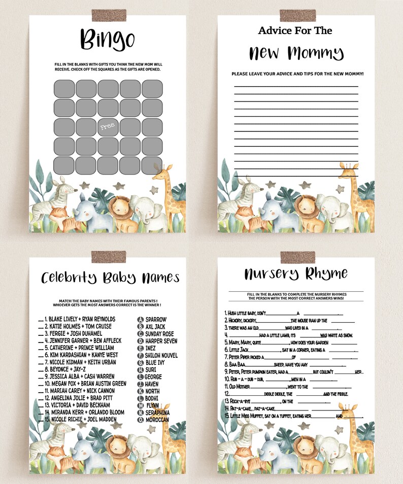 Jungle Safari Baby Shower Games Bundle Greenery Jungle | Etsy