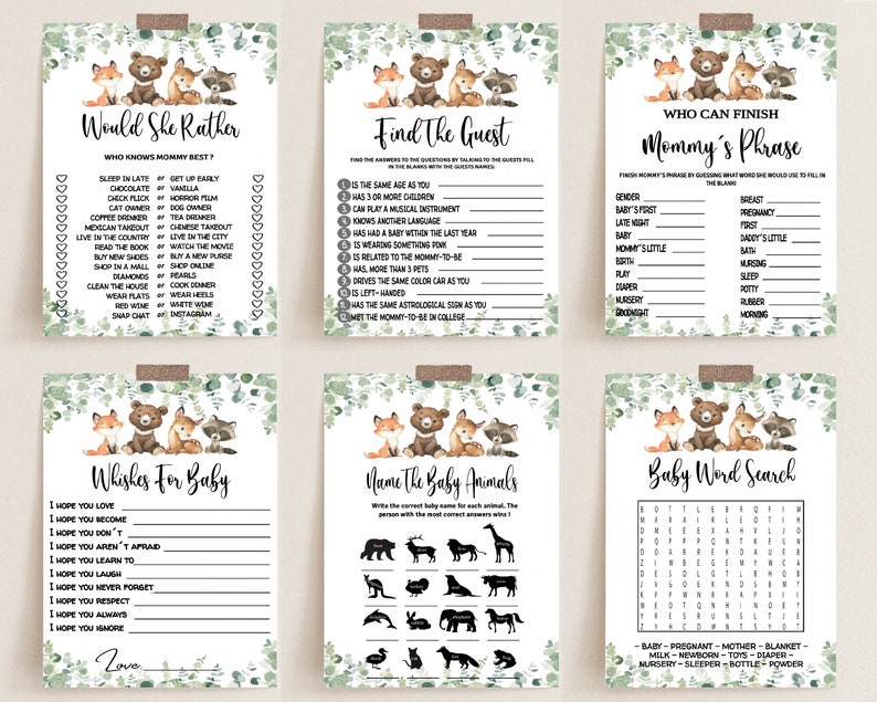 Woodland Baby Shower Games Bundle Woodland Forest Editable - Etsy