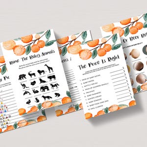 Orange Little Cutie Baby Shower Game Bundle, Editable Citrus Orange ...