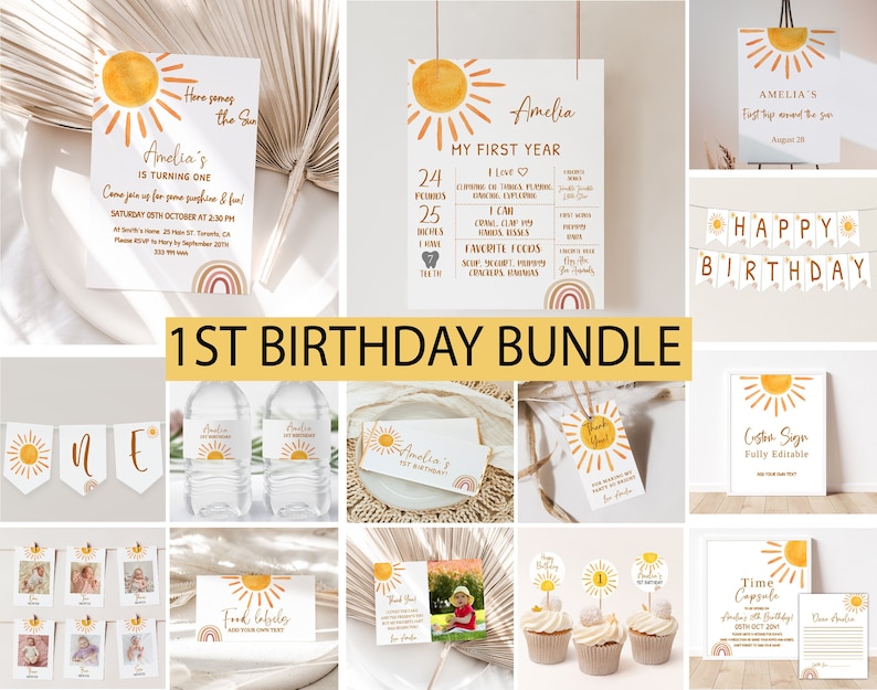 Sun Birthday Invitation Bundle First Trip Around the Sun - Etsy