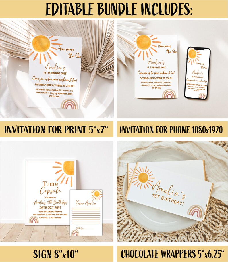 Sun Birthday Invitation Bundle First Trip Around the Sun - Etsy