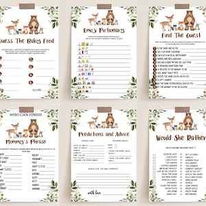 Woodland Animal Baby Shower Games Bundle, Baby Shower Games Package ...