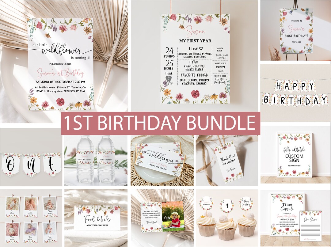 Wildflower Birthday Invitation Bundle, Editable Wildflower Birthday ...