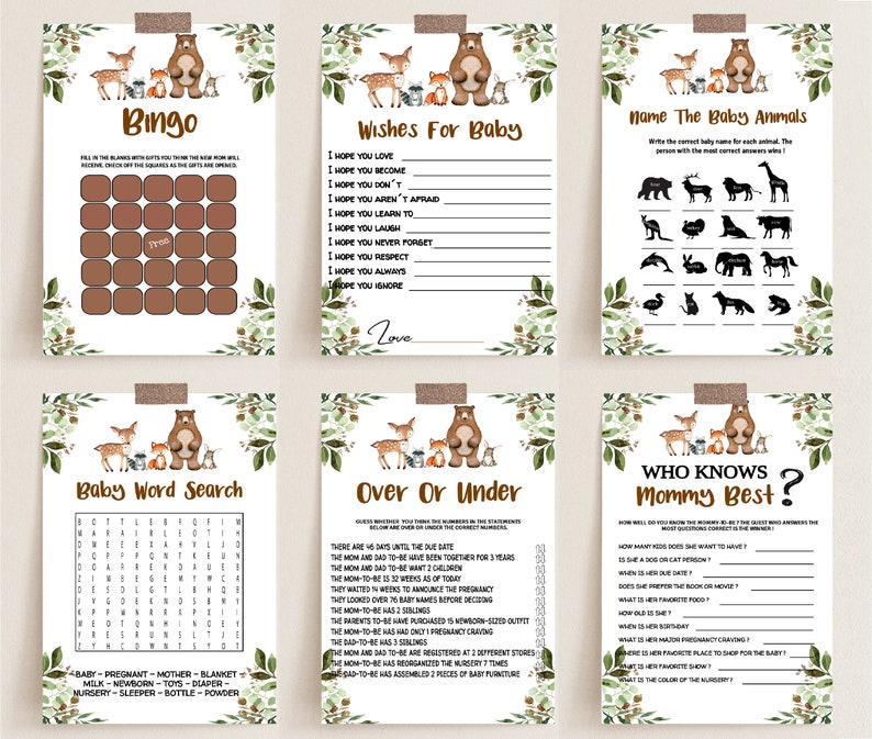 Woodland Baby Shower Games Bundle (digital Download) - Etsy