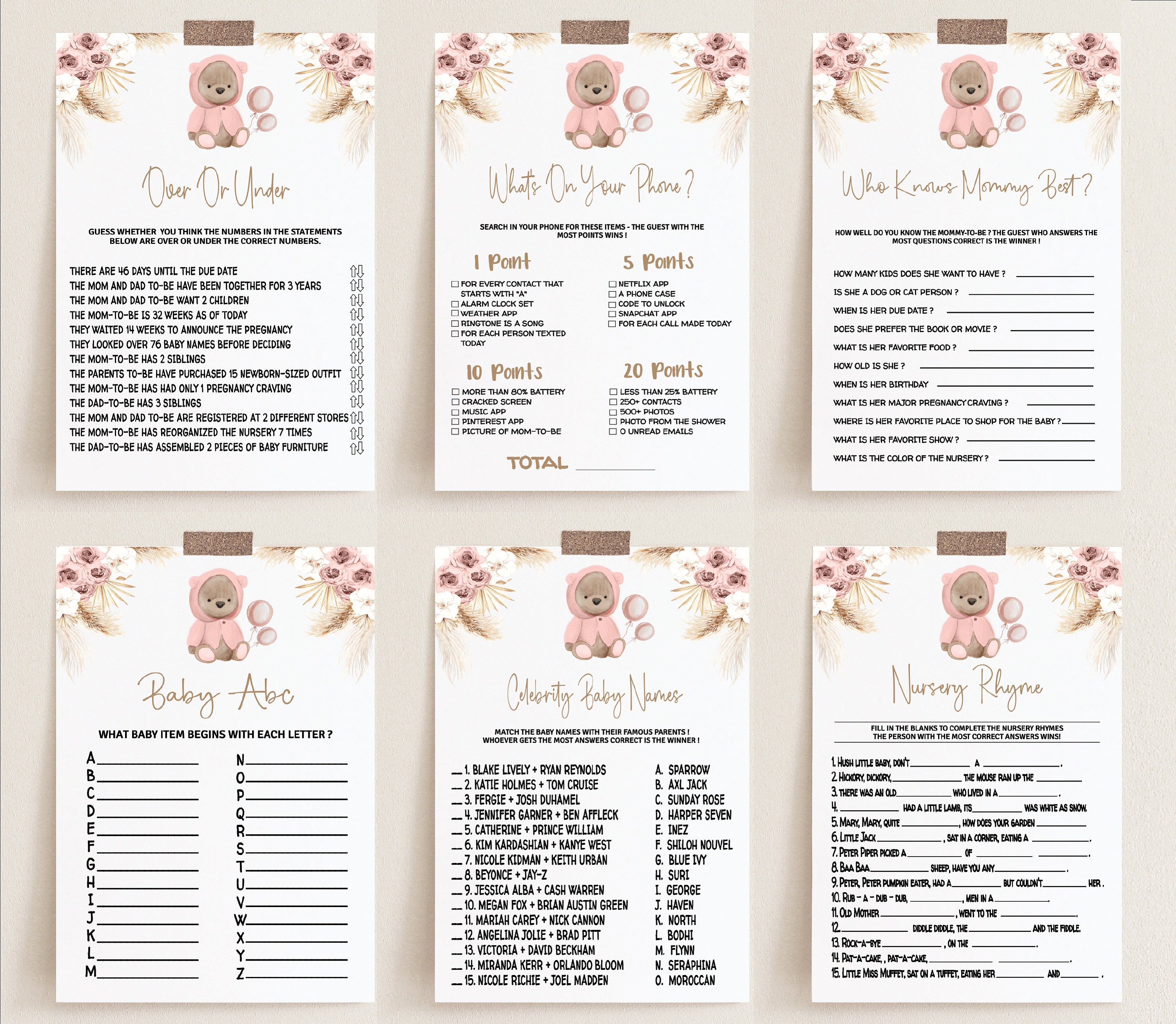 Teddy Bear Baby Shower Games Printable Bear Baby Shower - Etsy Australia