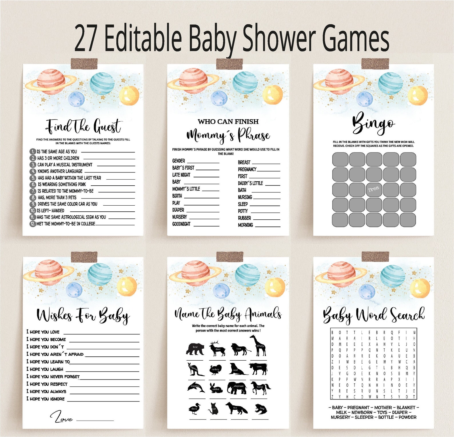 Editable Space Baby Shower Games Bundle Outer Space Planets - Etsy