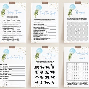 Blue Balloon Baby Shower Games Printable, Editable Baby Shower Games ...
