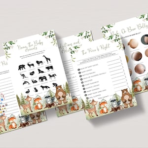 Woodland Baby Shower Games Bundle, Animals Forest Woodland Baby Shower ...