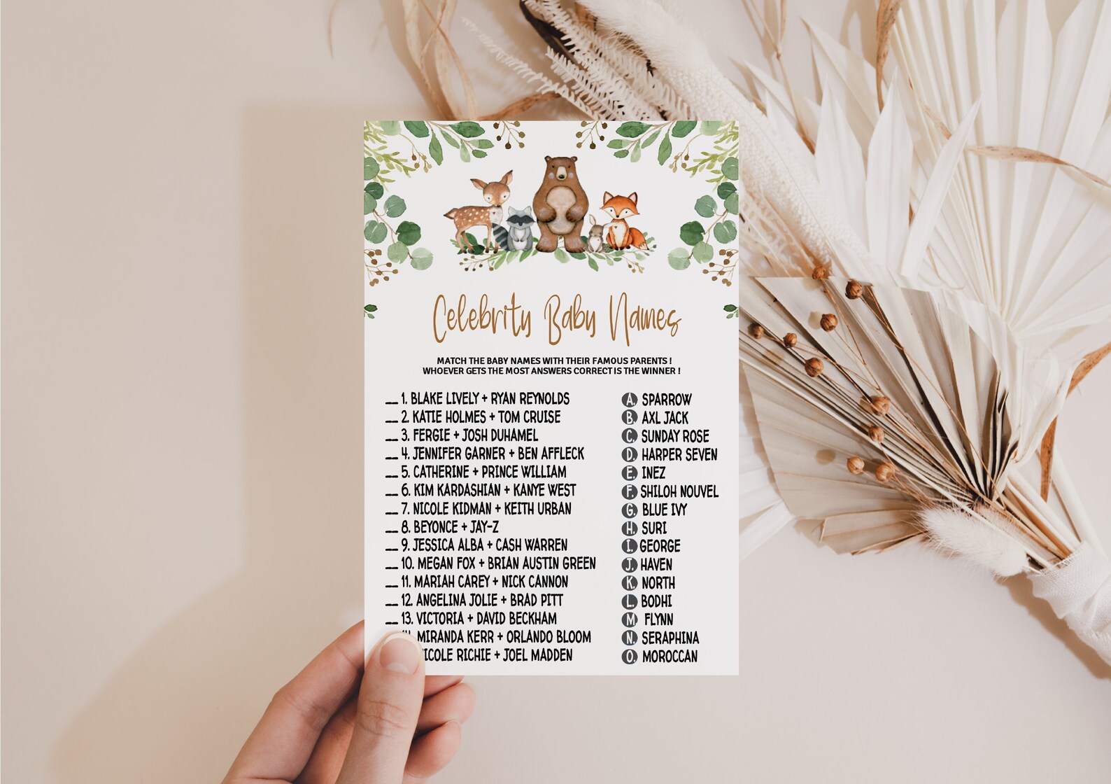 Woodland Baby Shower Game Woodland Animals Baby Celebrity - Etsy