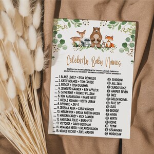 Woodland Baby Shower Game, Woodland Animals, Baby Celebrity Name Game ...