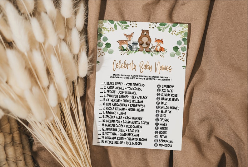 Woodland Baby Shower Game Woodland Animals Baby Celebrity - Etsy