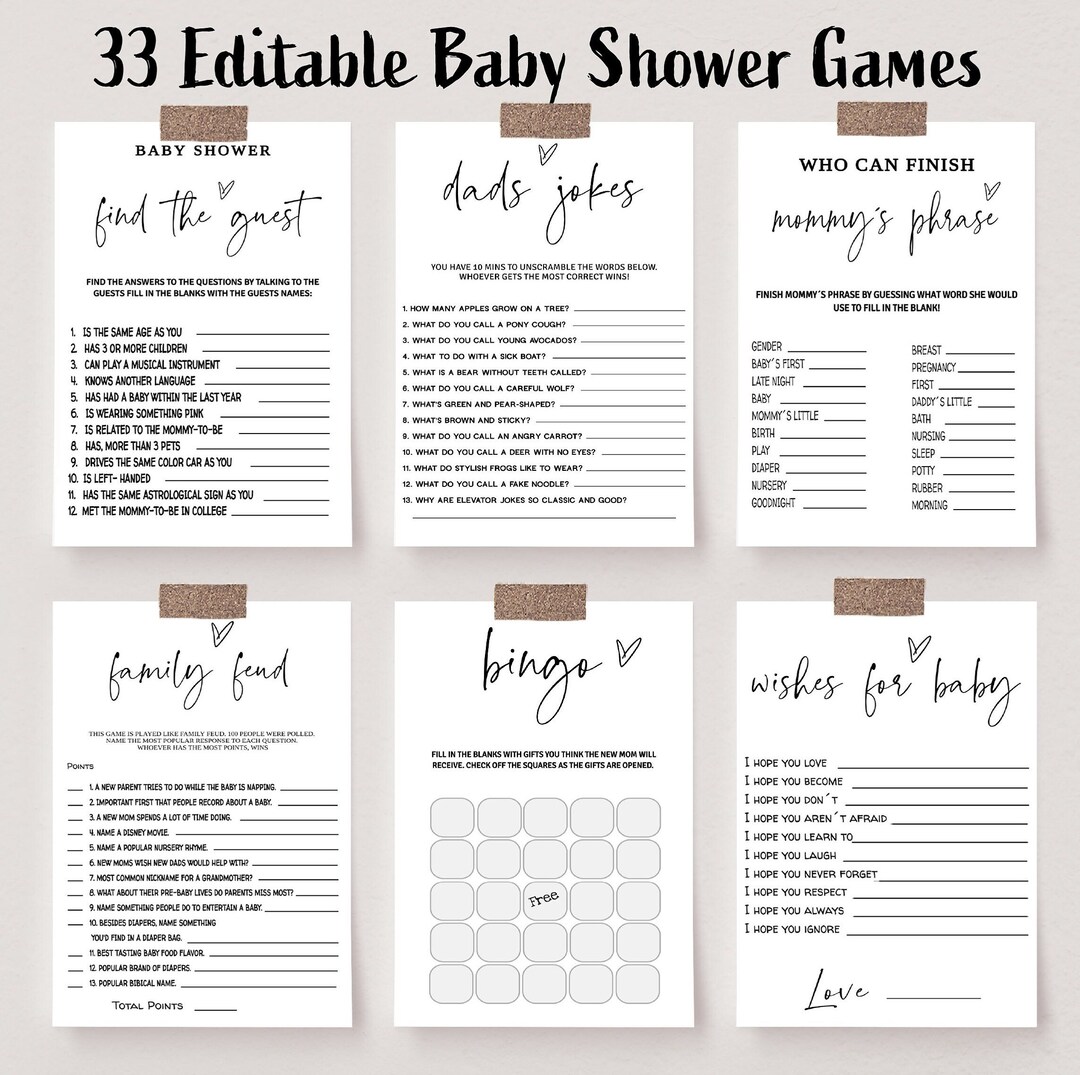 Editable Baby Shower Games Bundle: Modern Minimalist Design (digital ...