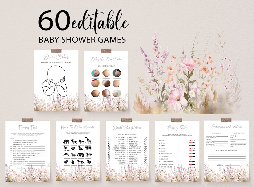 Wildflower Baby Shower Game Bundle, Baby in Bloom Games, Editable ...