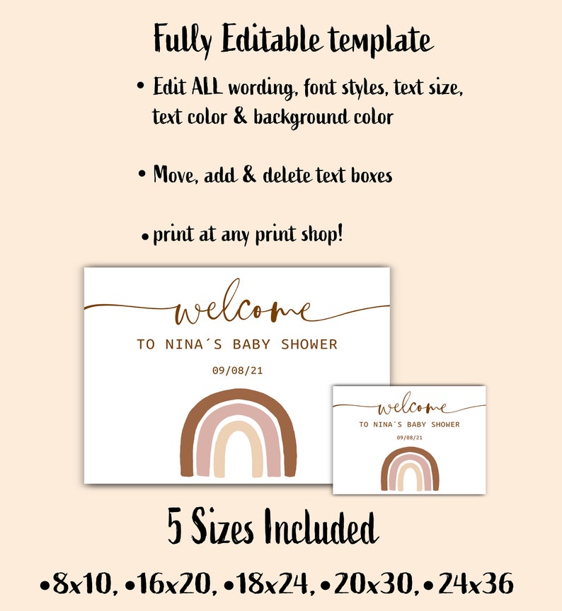 Editable Boho Rainbow Welcome Baby Shower Sign Boho Rainbow - Etsy