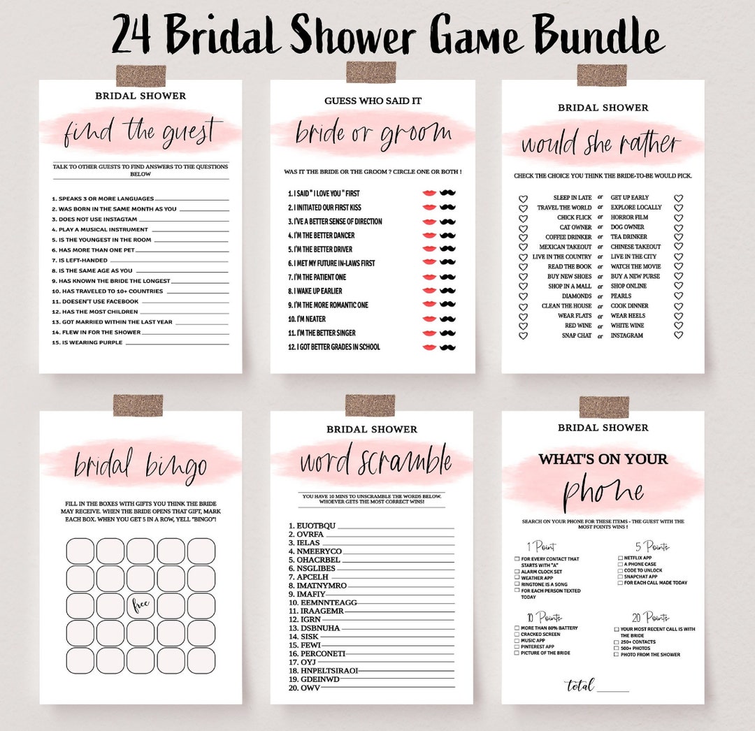 Editable Bridal Shower Game Bundle, Pink Swash Bridal Games, Instant ...