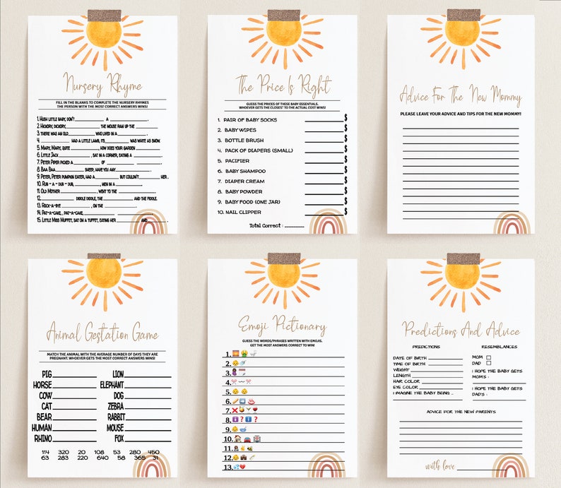 Editable Sun Baby Shower Game Bundle Baby Sunshine Games - Etsy Australia
