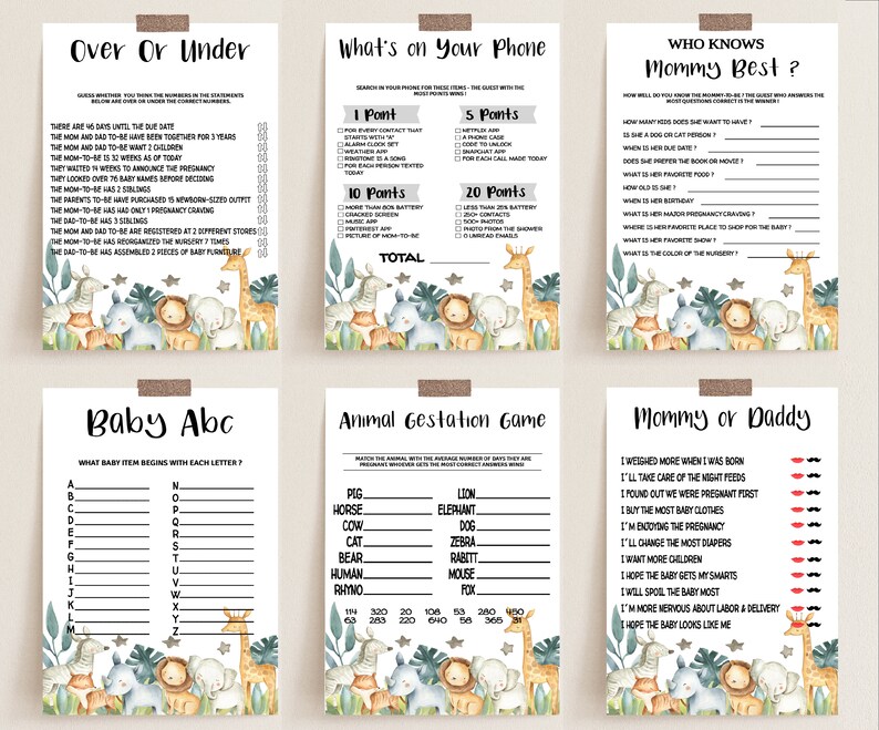 Jungle Safari Baby Shower Games Bundle Greenery Jungle - Etsy