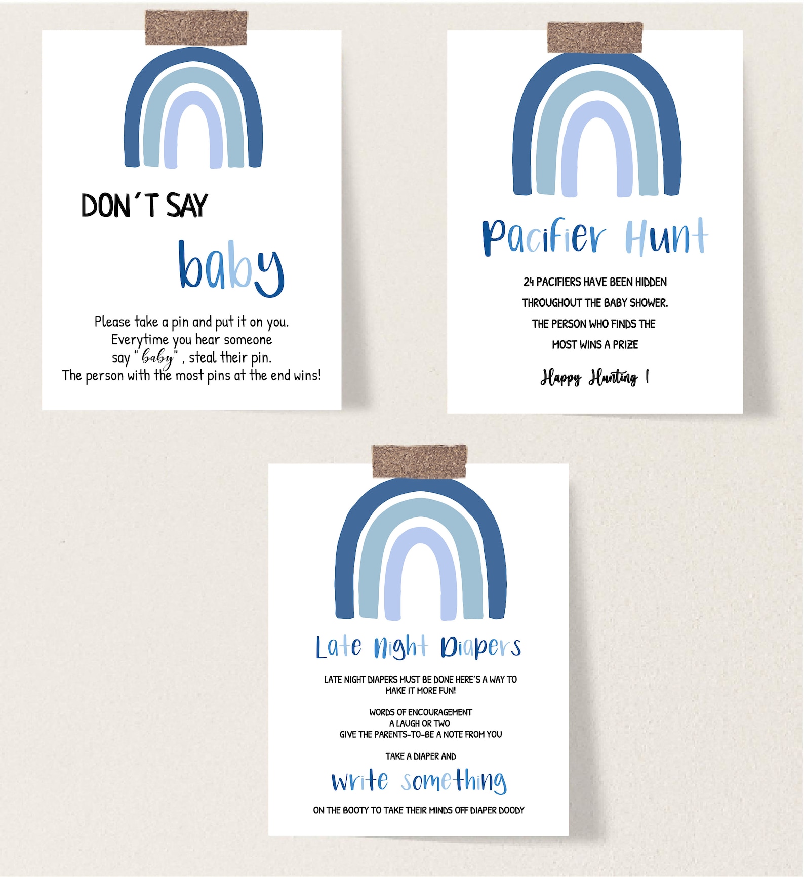 Blue Rainbow Baby Shower Game Bundle Editable Games Baby - Etsy