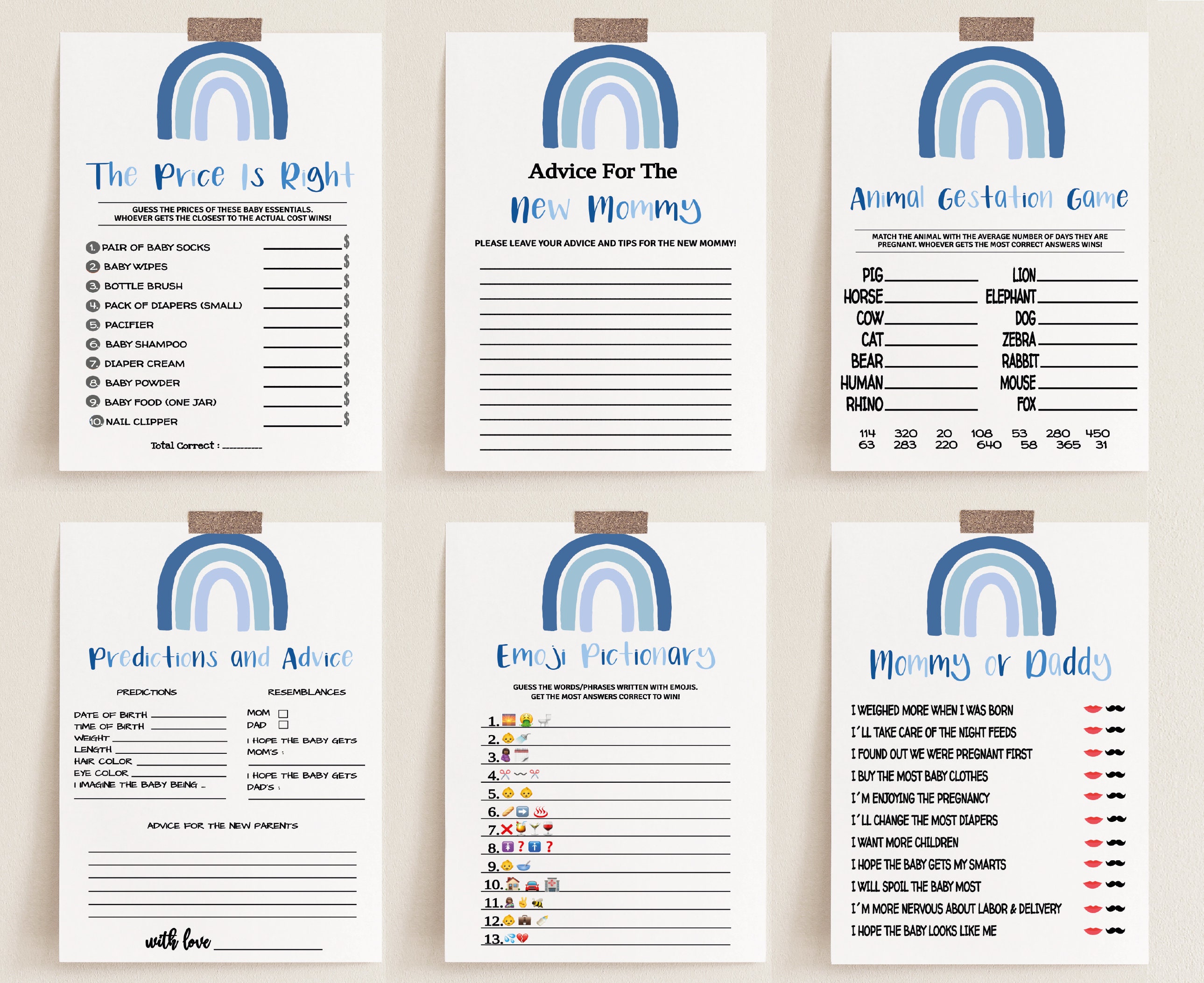 Blue Rainbow Baby Shower Game Bundle Editable Games Baby - Etsy