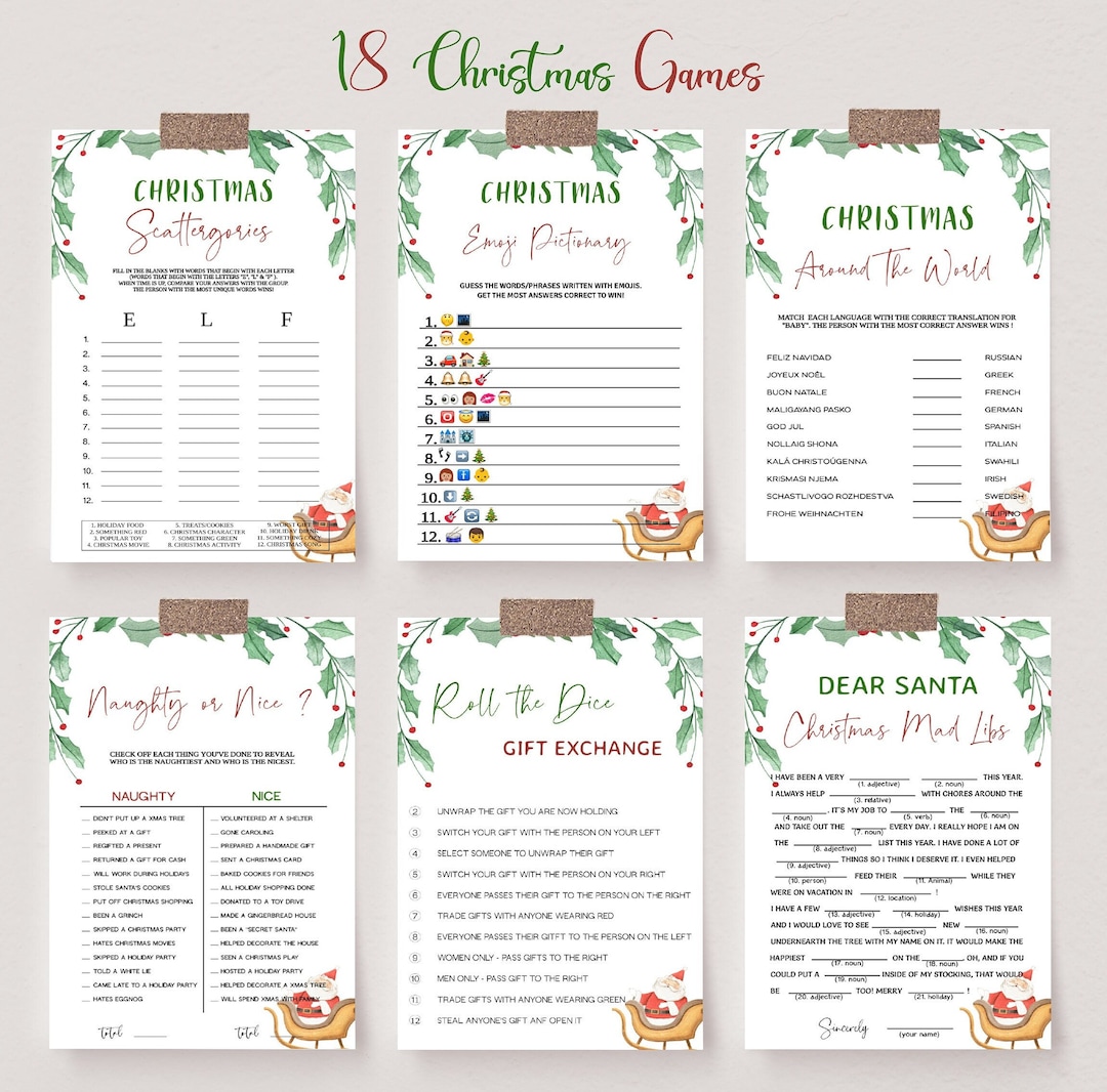 18 Christmas Games Bundle, Printable Christmas Games, Christmas Party ...