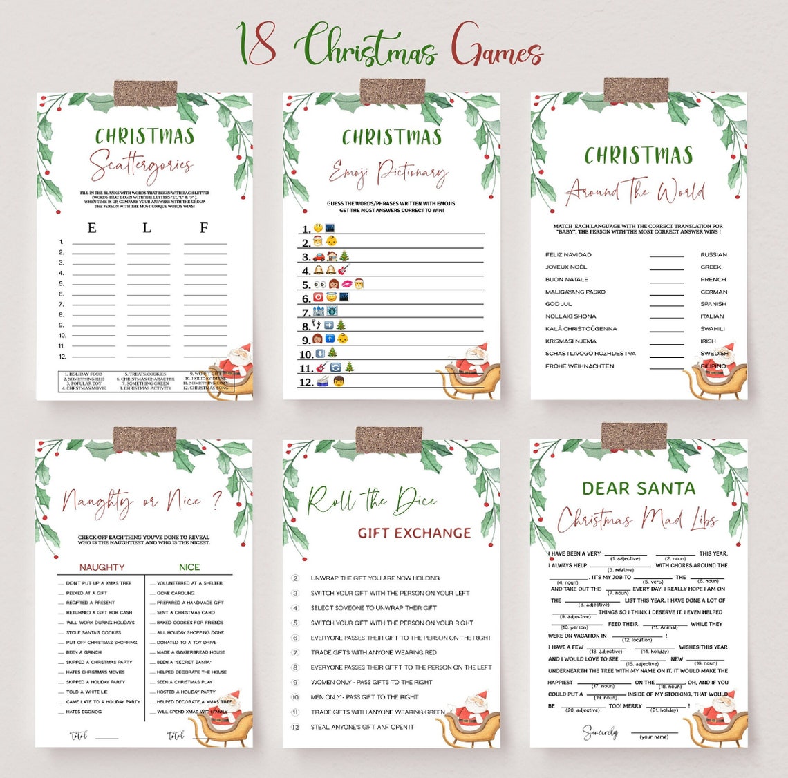 18 Christmas Games Bundle, Printable Christmas Games, Christmas Party ...