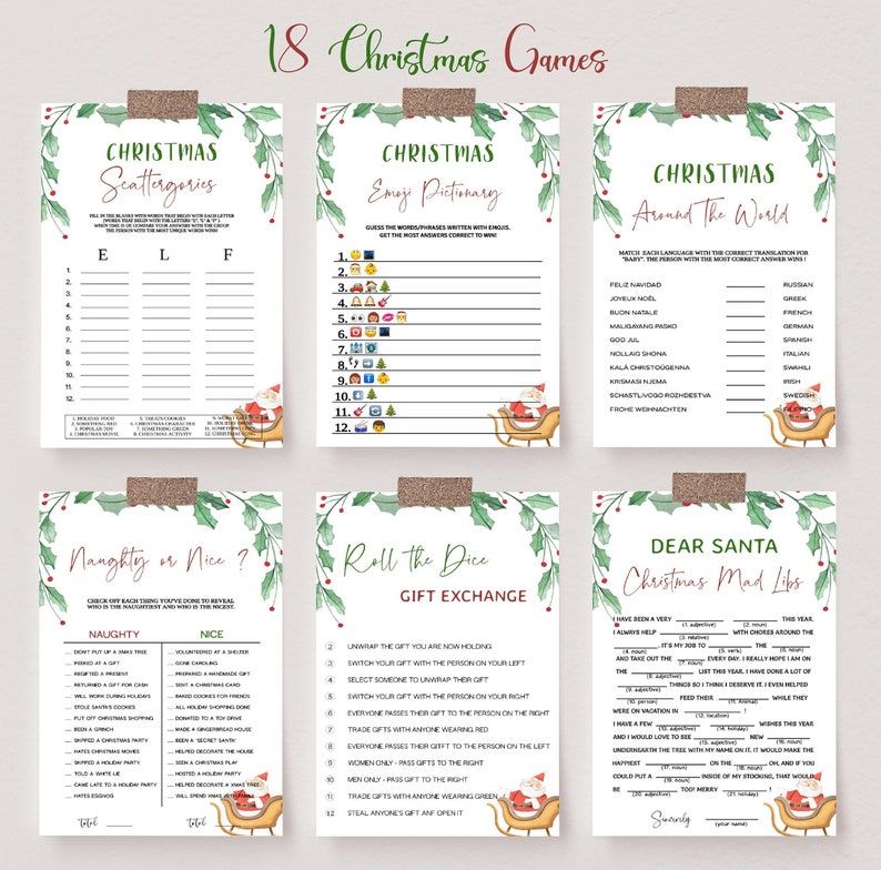 18 Christmas Games Bundle, Printable Christmas Games, Christmas Party ...