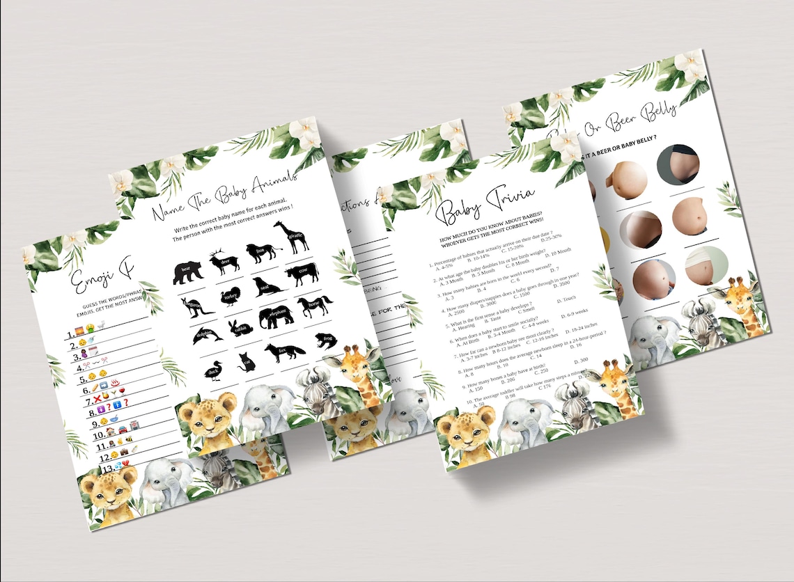 Safari Baby Shower Games Bundle: Editable Jungle Theme (digital ...