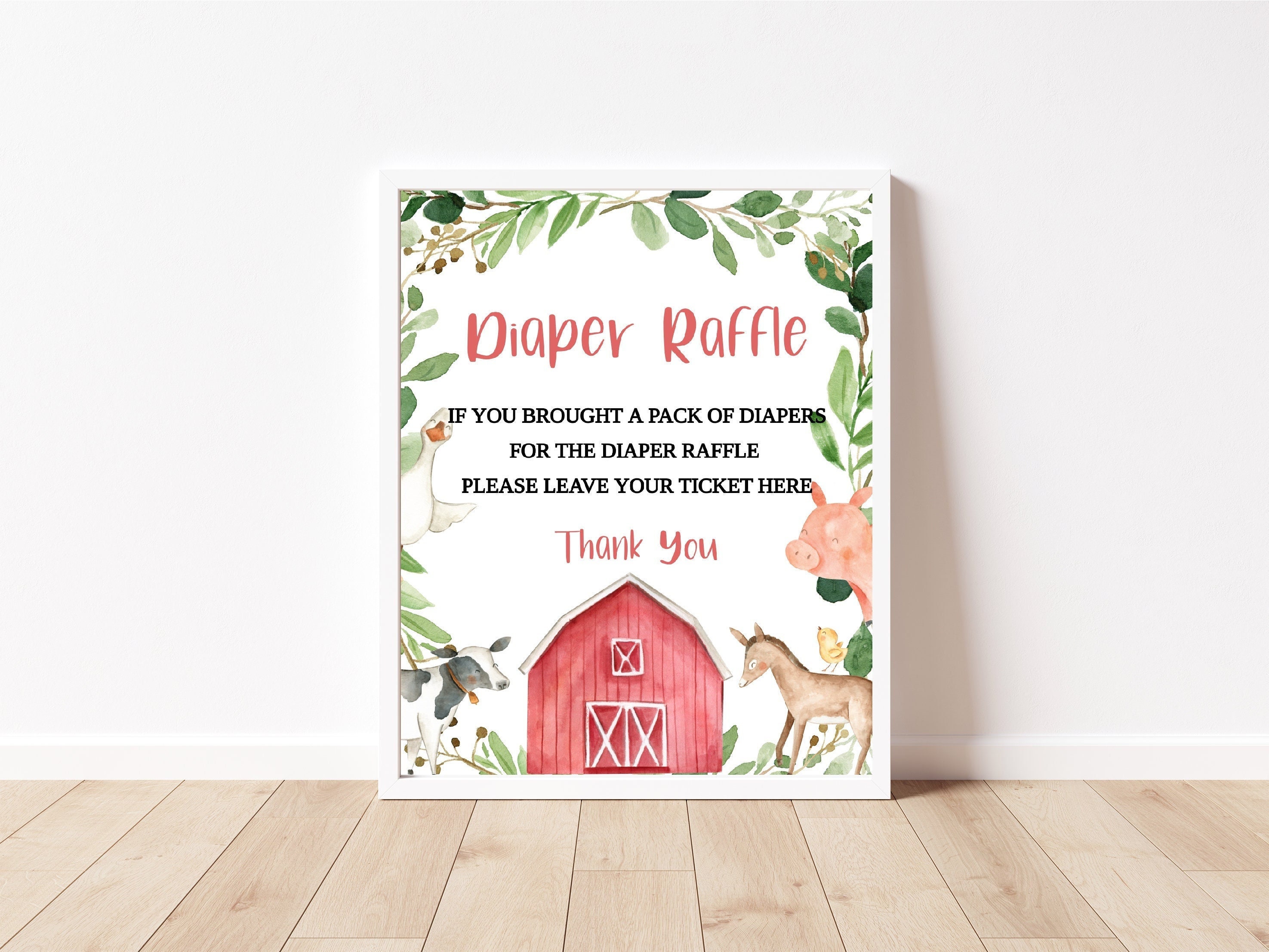 Diaper Raffle Sign Barnyard Farm Greenery Animal Baby Shower | Etsy