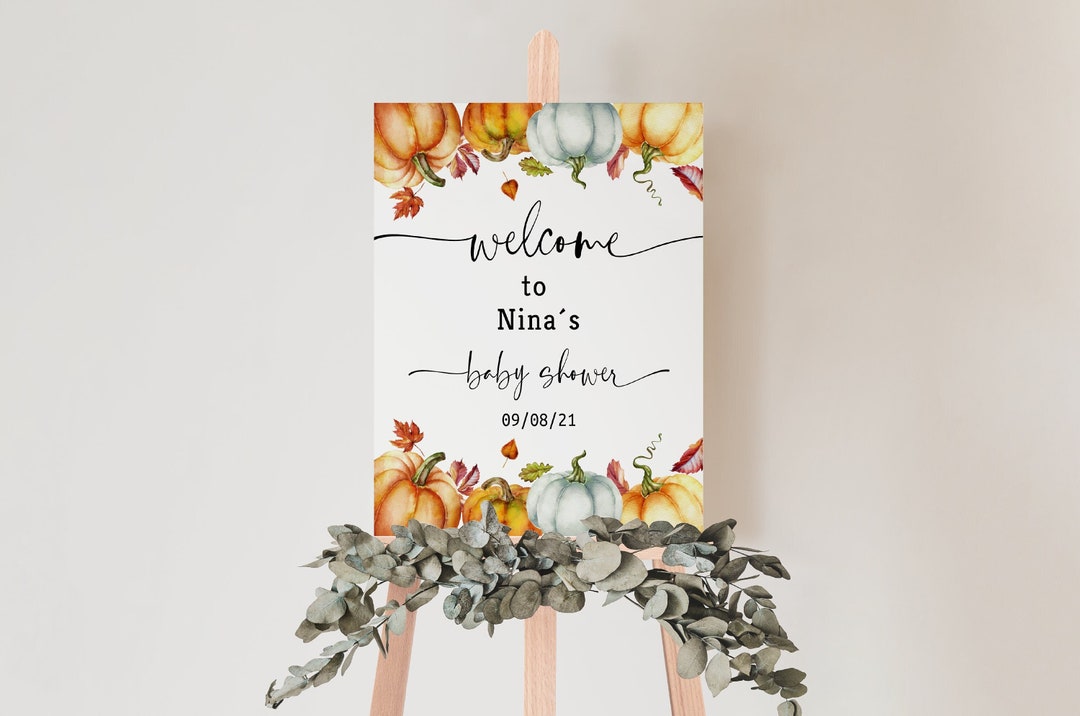 Editable Pumpkin Welcome Baby Shower Sign, Fall Pumpkin Baby Shower ...