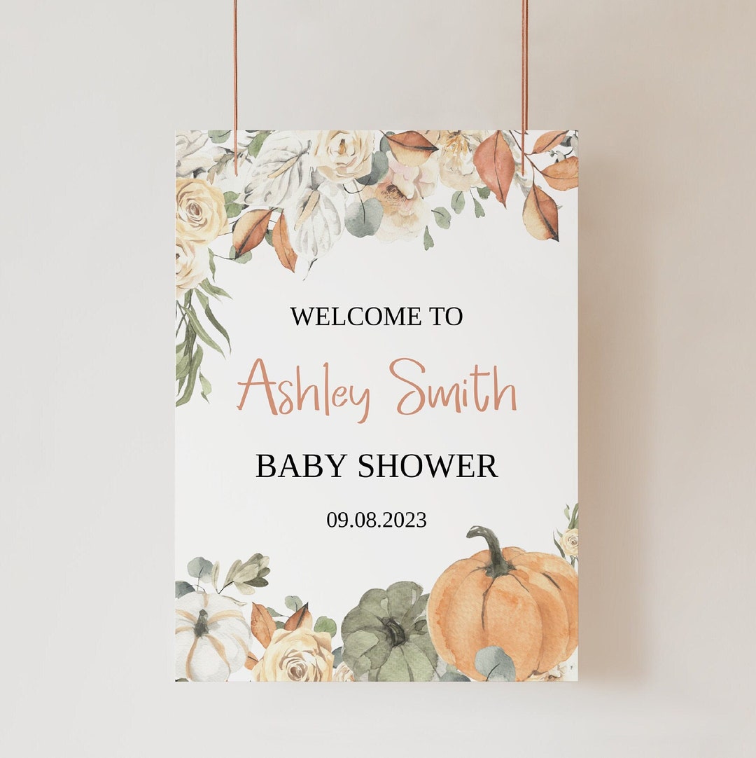 Fall Pumpkin Baby Shower Welcome Sign, Fall Autumn Floral Pumpkin Baby ...